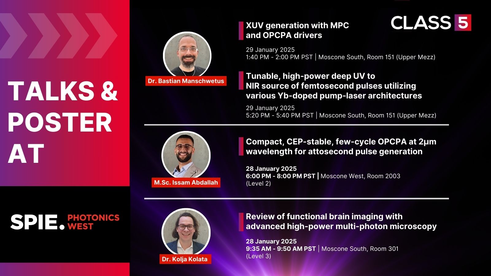 Talks and Poster at Photonics West 2025 (abstracts and dates) - Class 5 ...